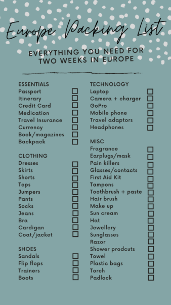 Packing List for Europe: Essential Travel Items (+ printable checklist)